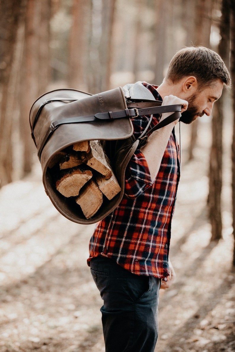 Leather Log Carrier by Kruk Garage Firewood Tote Bag Firewood - Etsy
