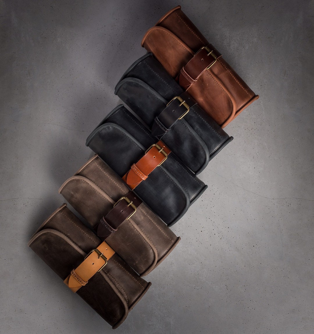 Travel Wash Roll Leather Toiletry Bag by Kruk Garage Hanging Wash Bag ...