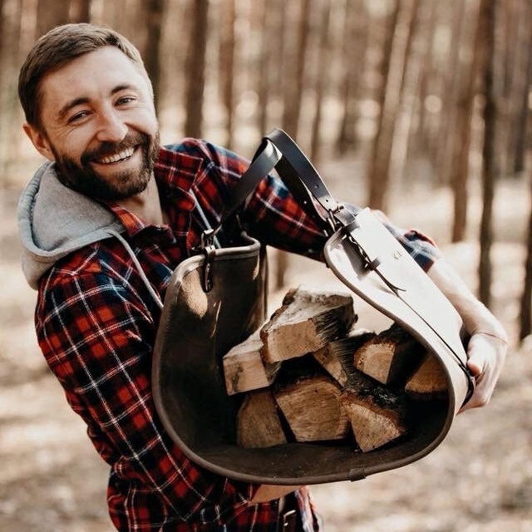Leather Log Carrier Firewood Holder Leather Log Holder Leather Tote Bag ...