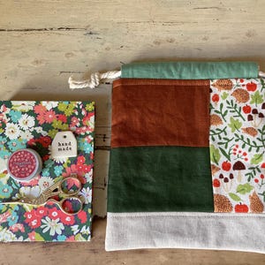 Patchwork Small Drawstring Bag / Linen Bag Small / Project Bag / Travel ...
