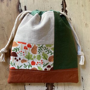 Patchwork Small Drawstring Bag / Linen Bag Small / Project Bag / Travel ...
