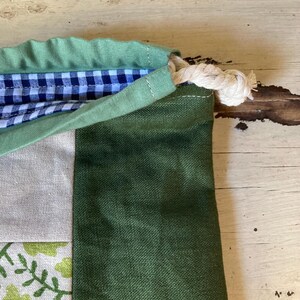 Patchwork Small Drawstring Bag / Linen Bag Small / Project Bag / Travel ...