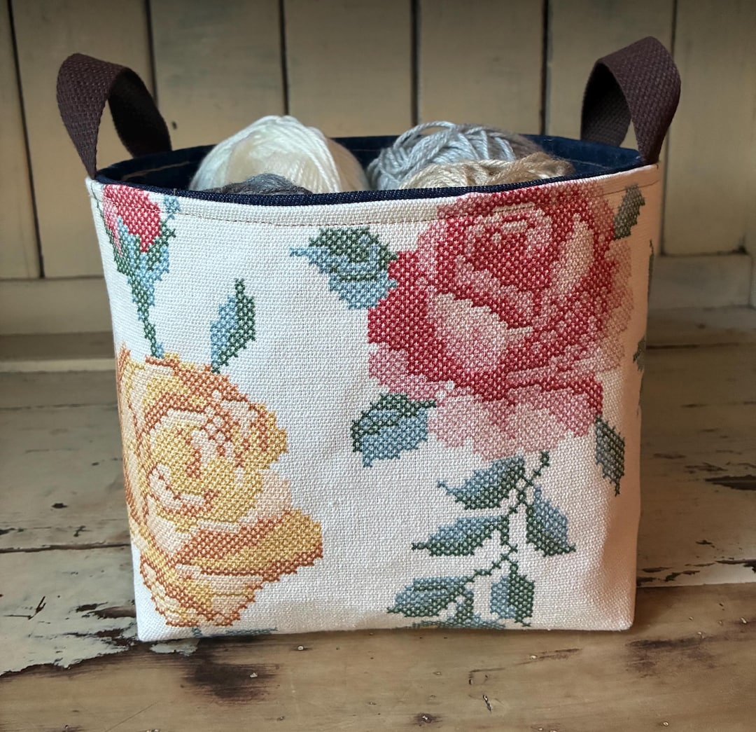 Dorothea Stitch Cotton Lagom Storage Bin / Sotak Patterns / Fabric ...