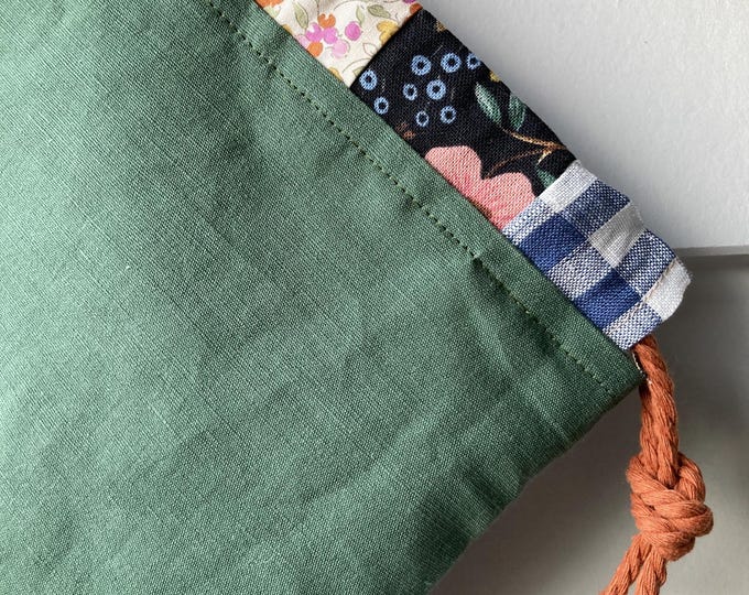 Green Linen Drawstring Bag / Patchwork Casing/ Garment Bag Small ...