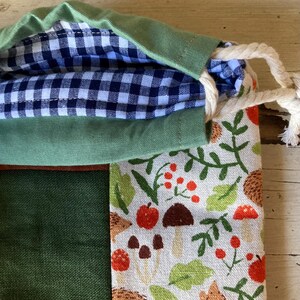 Patchwork Small Drawstring Bag / Linen Bag Small / Project Bag / Travel ...