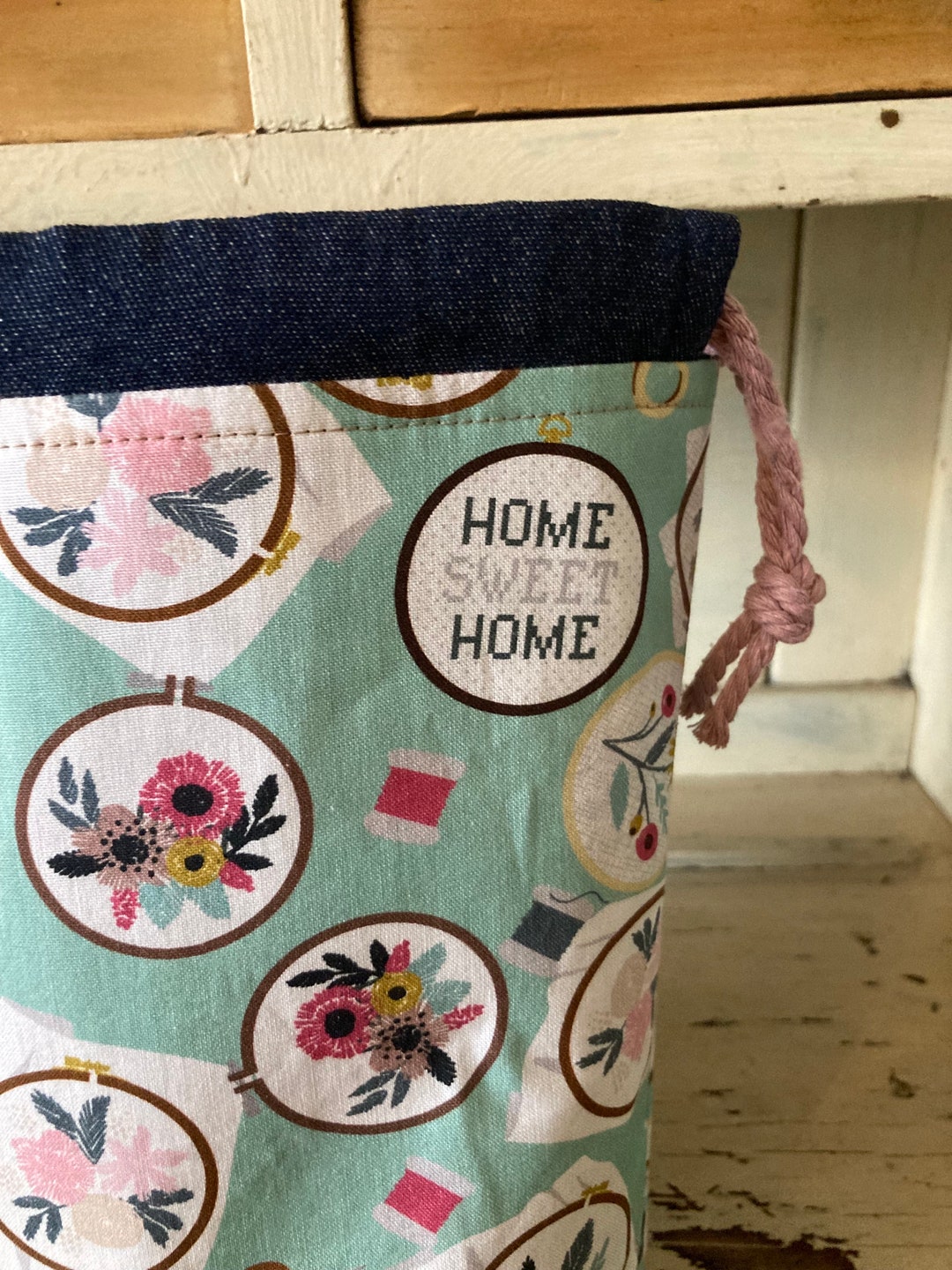 Sewing Room Fabric chubby Base Drawstring Bag / Sotak Pattern - Etsy