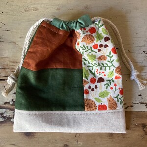 Patchwork Small Drawstring Bag / Linen Bag Small / Project Bag / Travel ...