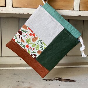Patchwork Small Drawstring Bag / Linen Bag Small / Project Bag / Travel ...