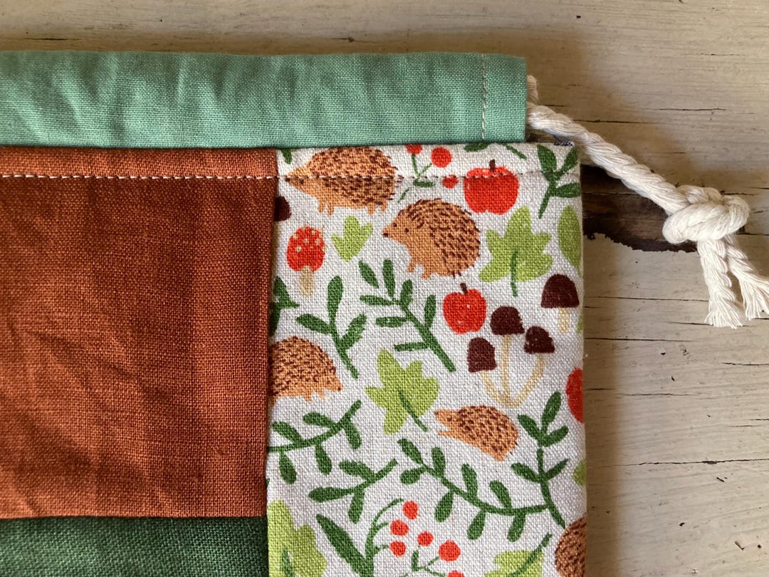 Patchwork Small Drawstring Bag / Linen Bag Small / Project Bag / Travel ...