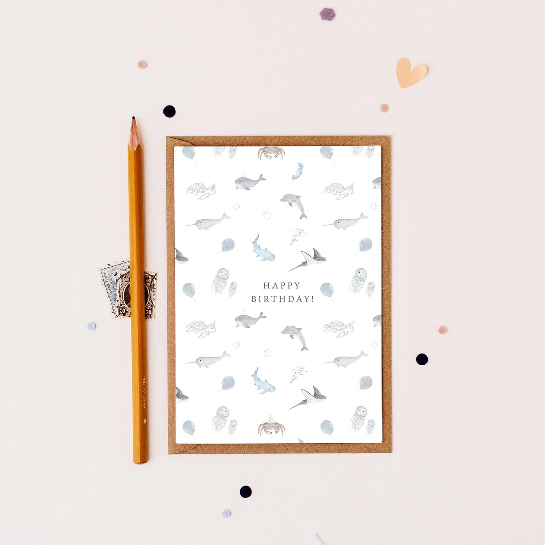 Under the Sea Birthday Card, Ocean Card, Shark Card, Happy Birthday ...