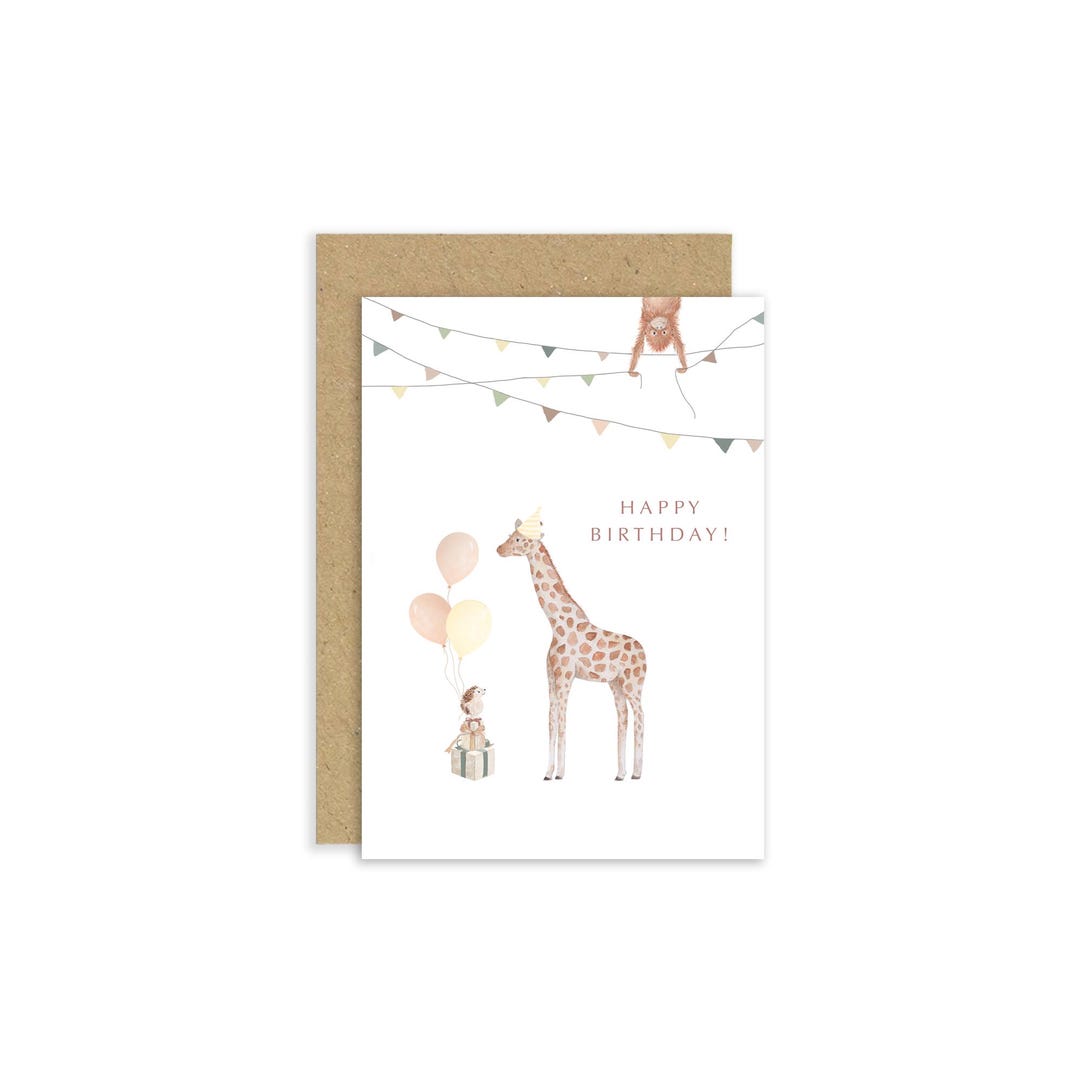 Giraffe Birthday Card, Kids Birthday Card, Children’s Party Card ...