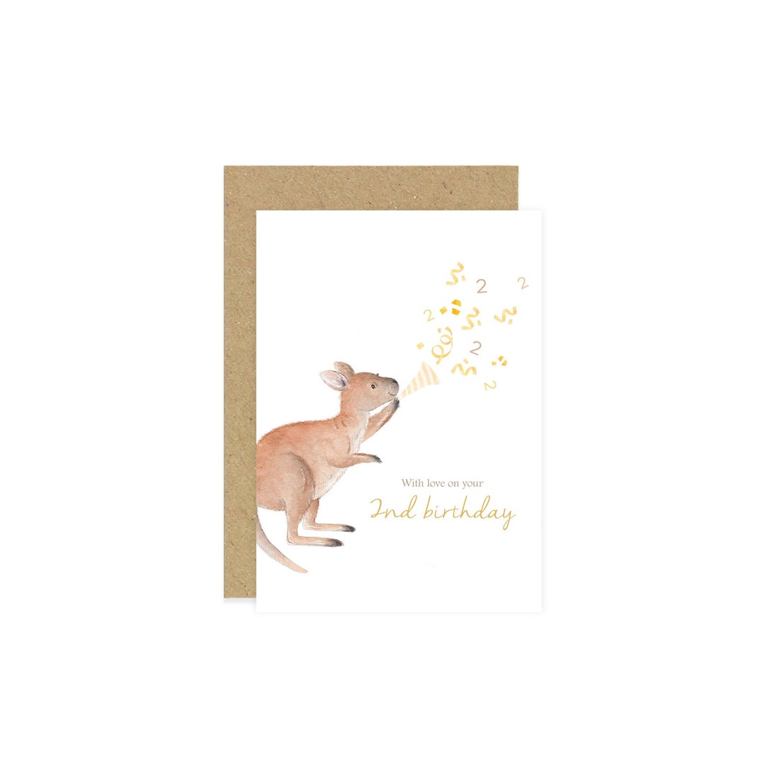 2nd Birthday Card, Kangaroo Birthday Card, Kids Birthday Card, Kangaroo ...