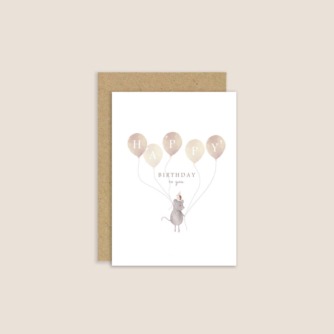 Mouse Birthday Card, Cute Birthday Card, Neutral Birthday Card ...