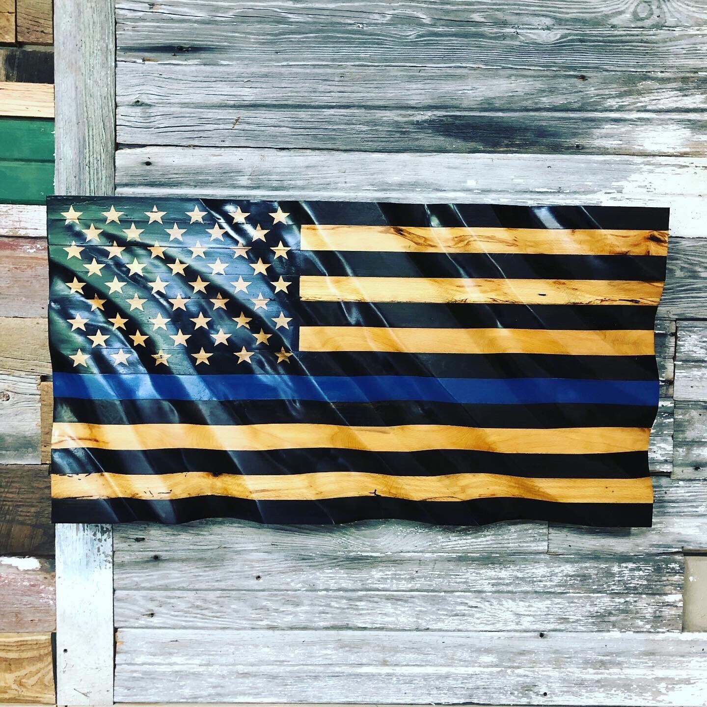 Medium Extra Rustic Burnt Waving Wooden Police Flag/ Waving Wooden Thin ...