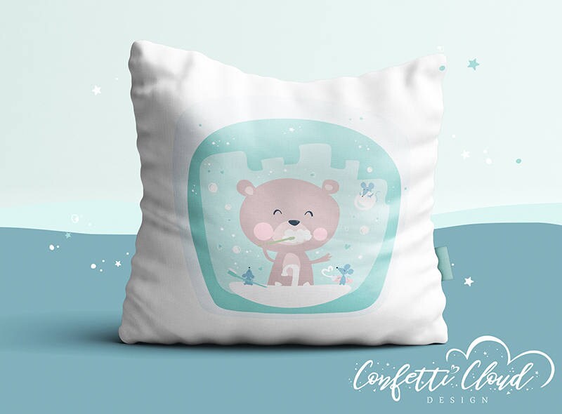 Cute Teddy Bear Brushing Teeth Printable Picture, Nursery Wall Art ...