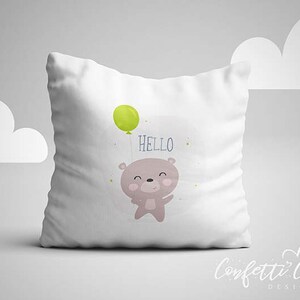 Hello Teddy Bear & Balloon Printable Picture, Cute Nursery Wall Art ...