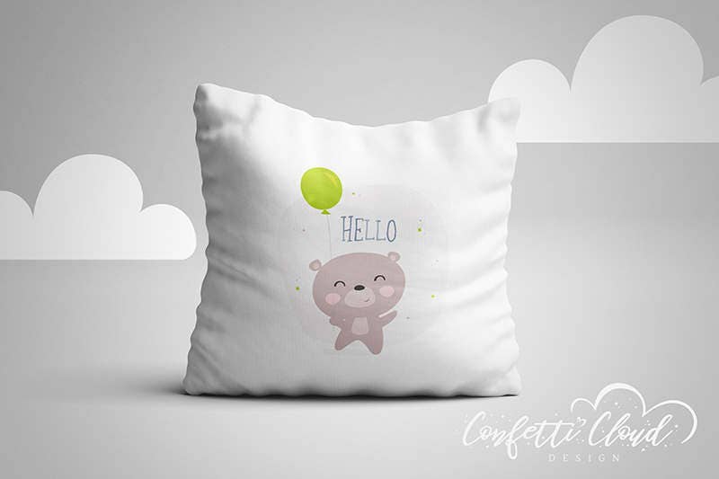 Hello Teddy Bear & Balloon Printable Picture, Cute Nursery Wall Art ...