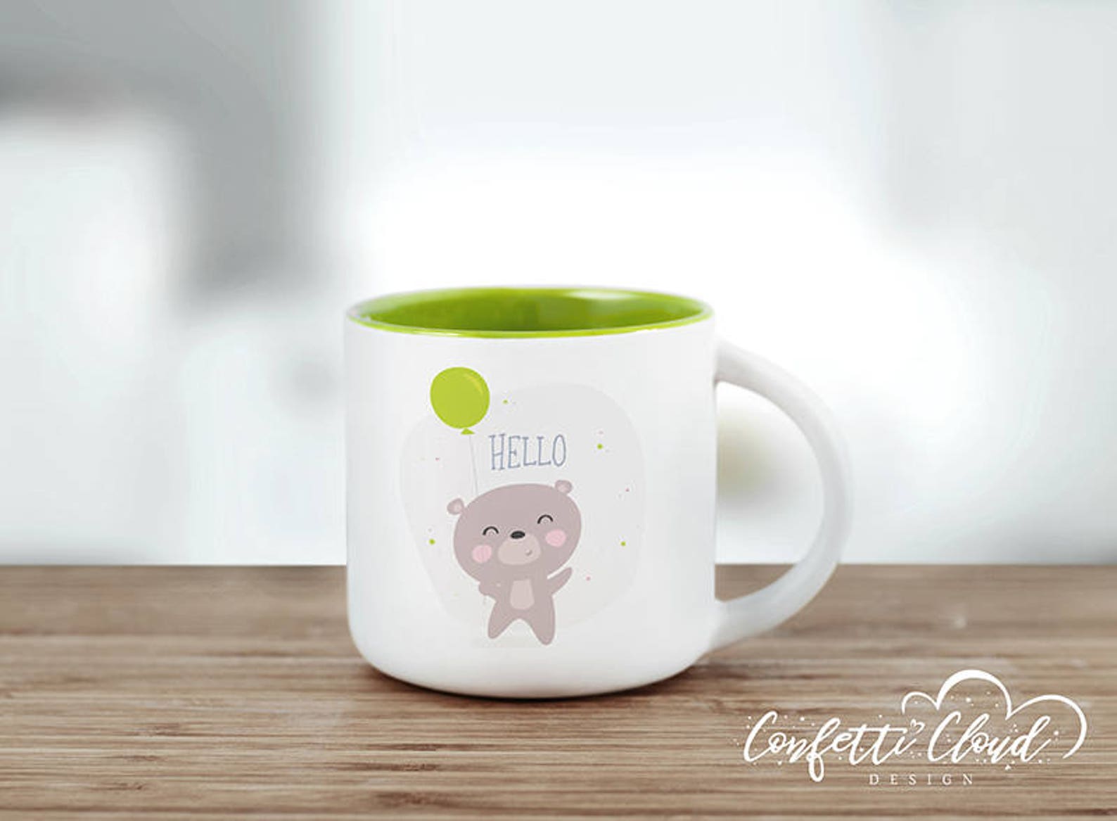 Hello Teddy Bear & Balloon Printable Picture, Cute Nursery Wall Art ...