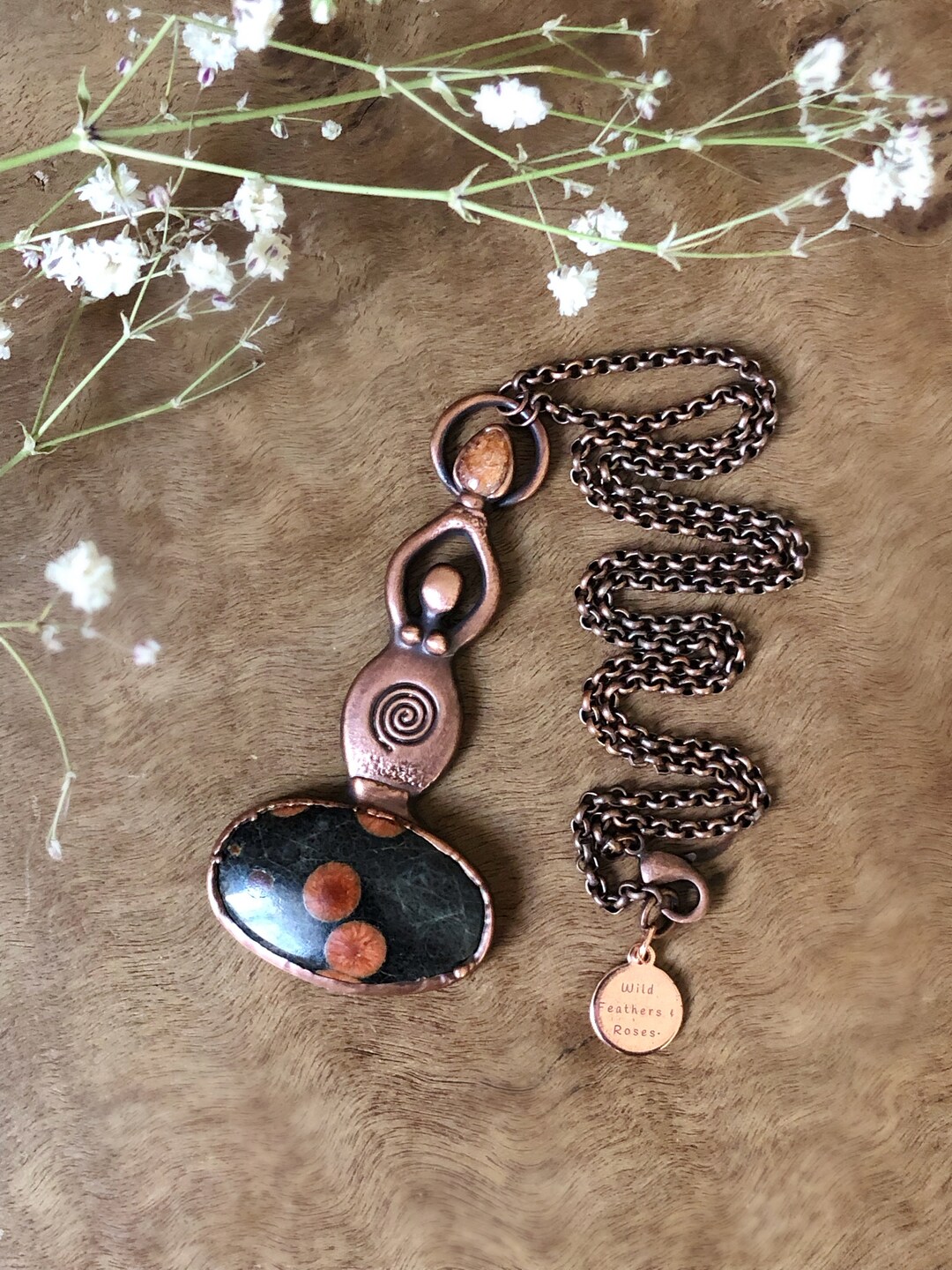 Natural Peanut Obsidian With Sunstone Gemstone and Goddess Charm ...