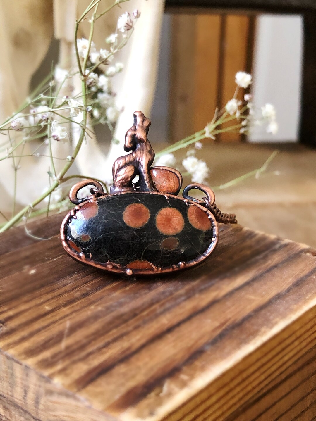 Natural Peanut Obsidian With Sunstone Gemstone Necklace • Coyote ...