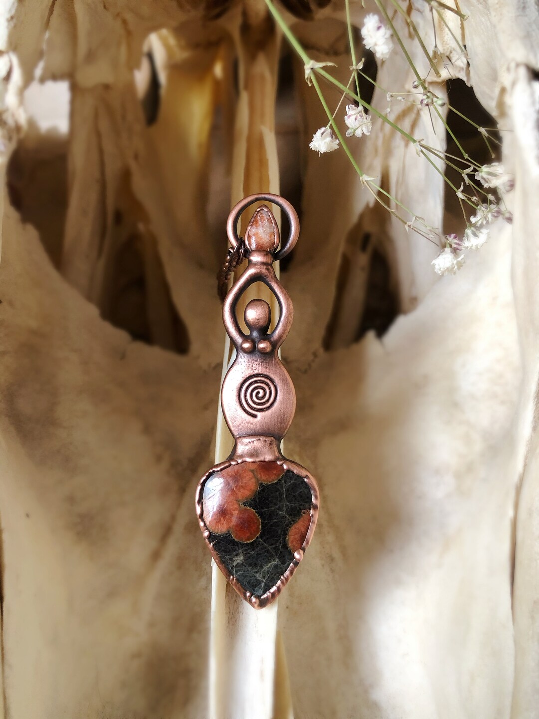 Natural Peanut Obsidian and Sunstone Gemstone • Goddess Pendant ...