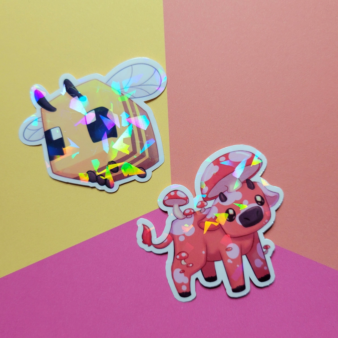 Minecraft Bee and Mooshroom Holo Stickers - Etsy