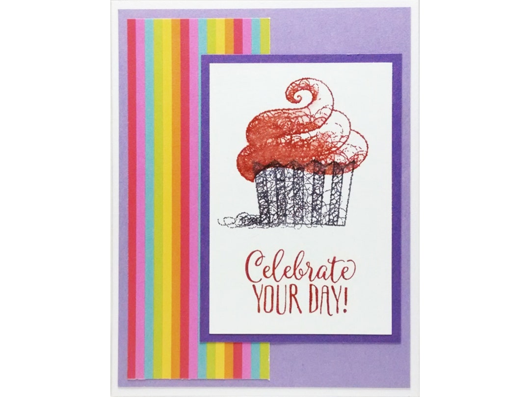Handmade Cupcake Birthday Card: Colorful Happy Mail - Etsy