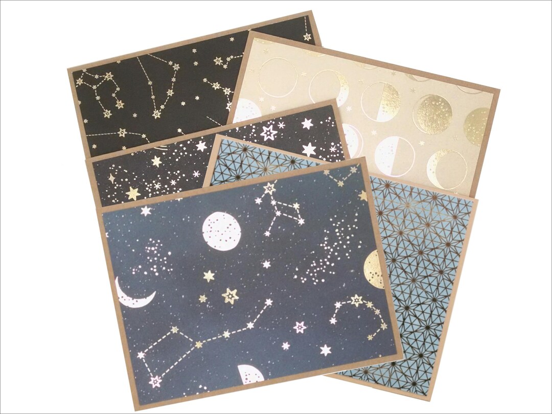 Star and Moon Note Foil Cards, Universe, Galaxy, Moon Phase, Any ...
