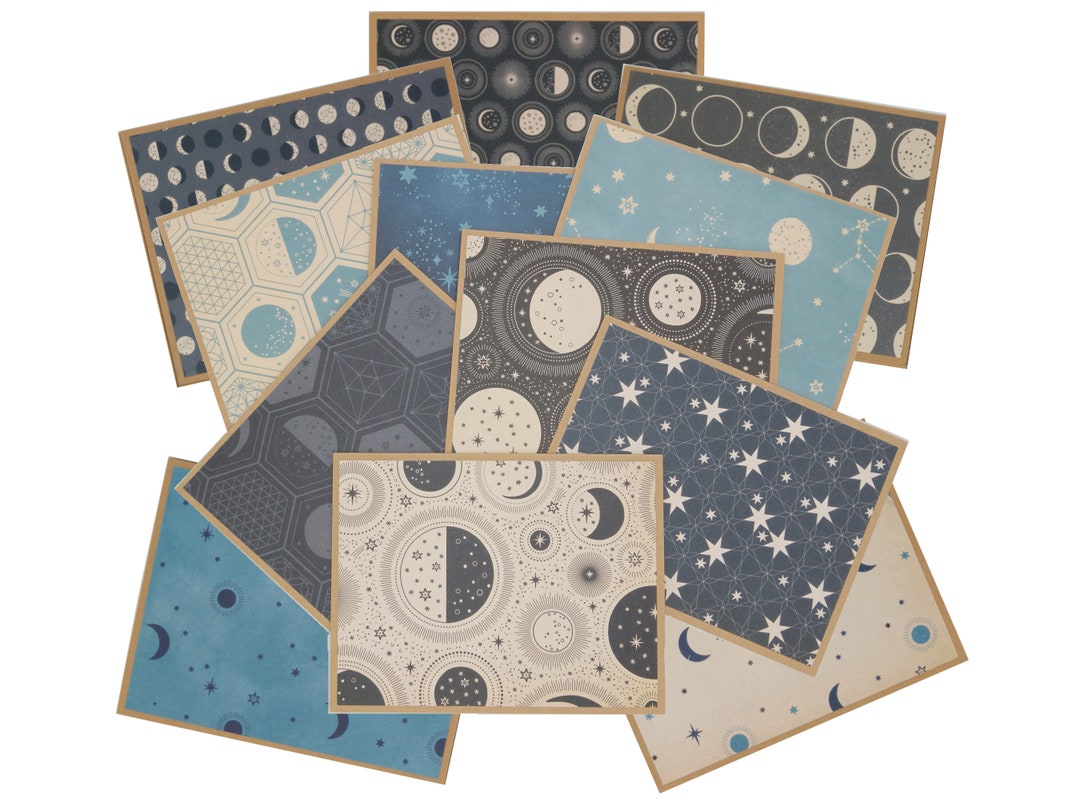 Moon and Stars Note Cards, Set of 12, Universe, Galaxy, Moon Phase ...