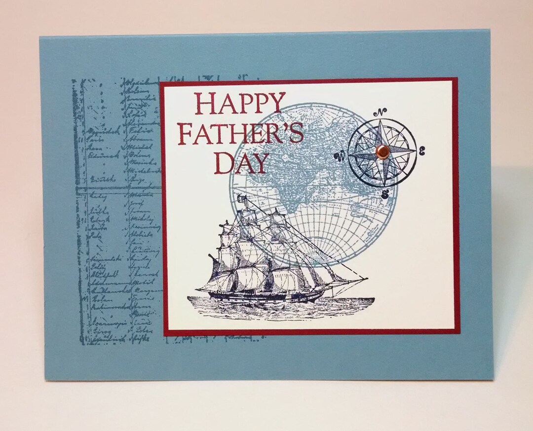 Ship Father's Day Card, Nautical Card, Ship Card, Handmade Card ...
