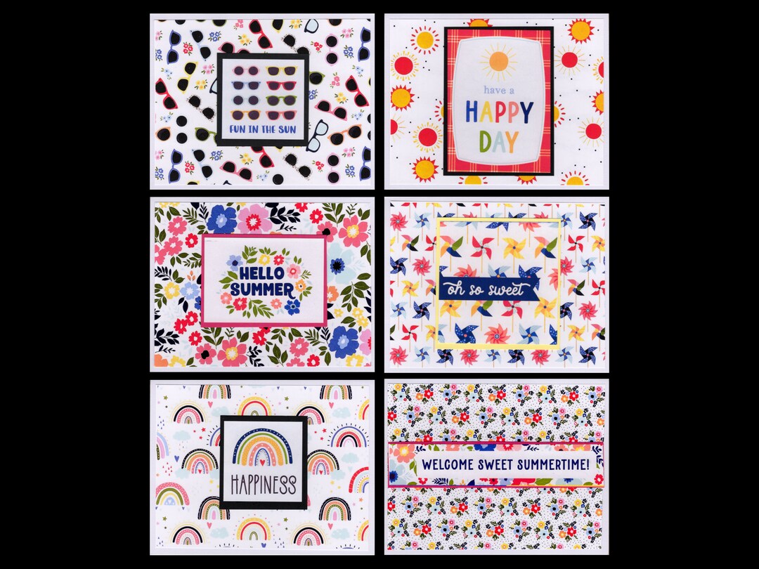 Summer Fun Note Cards, Set of 6, Blank Inside, Floral, Sunglasses and ...