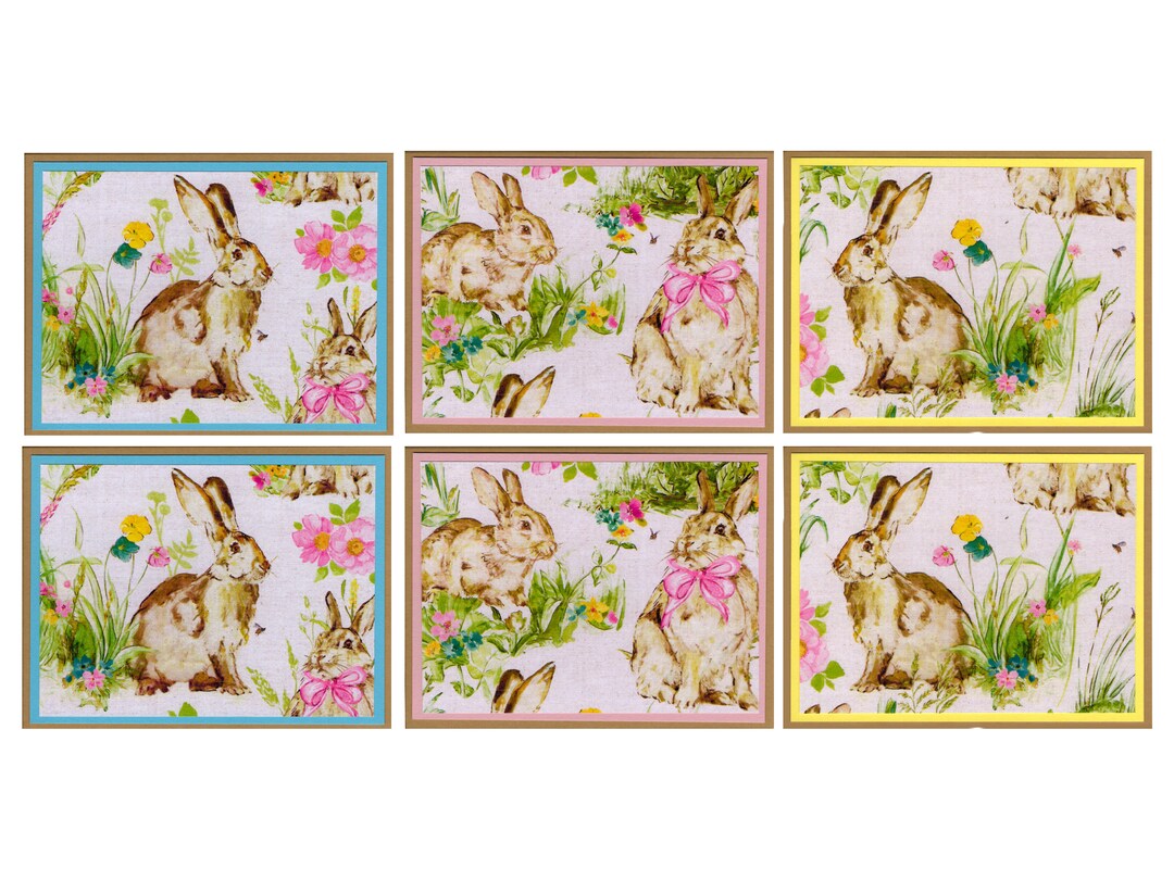 Easter Notecards, Kraft Easter Cards With Easter Bunnies, Set of 6 ...