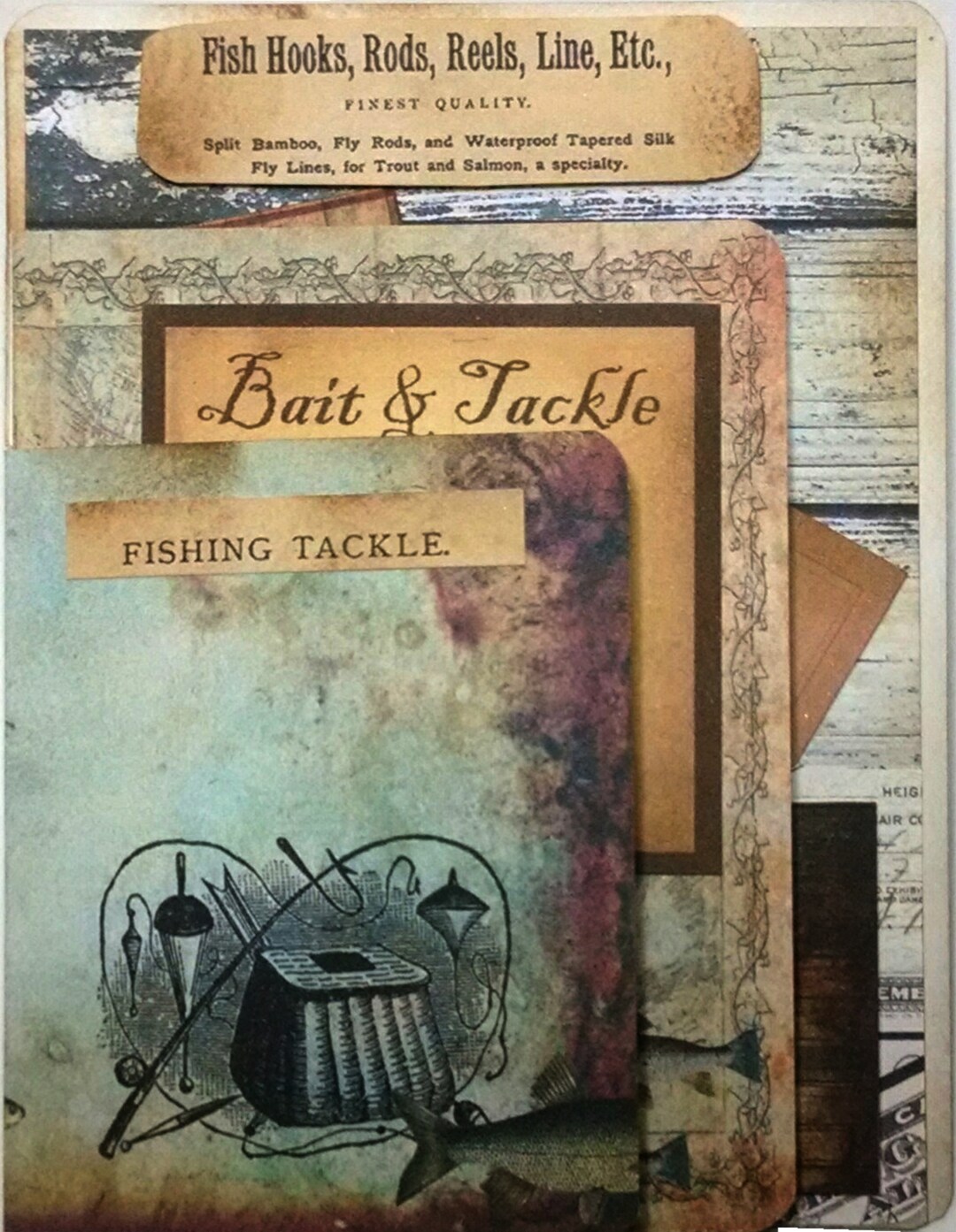 Vintage Fishing Theme Card: Handmade Tri-fold Gift Card Holder - Etsy