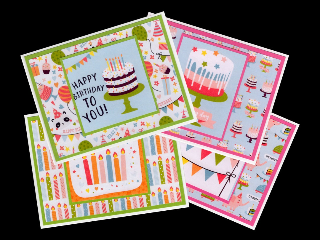 Birthday Card Assortment, Set of 4 Handmade Birthday Cards and ...