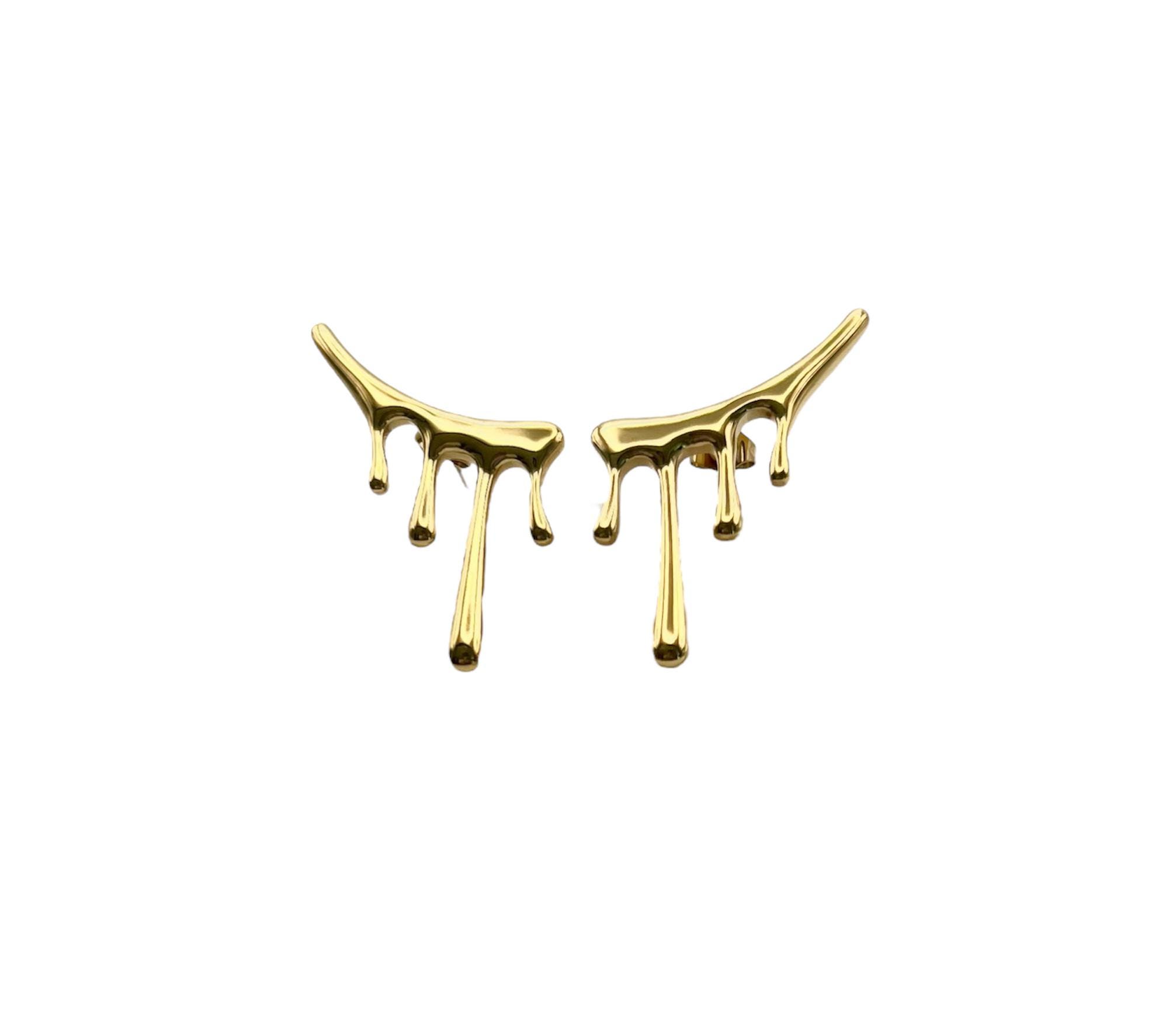 Gold Dripping Earrings, Gold Melting Earrings, Artsy Earrings, 18K Gold ...