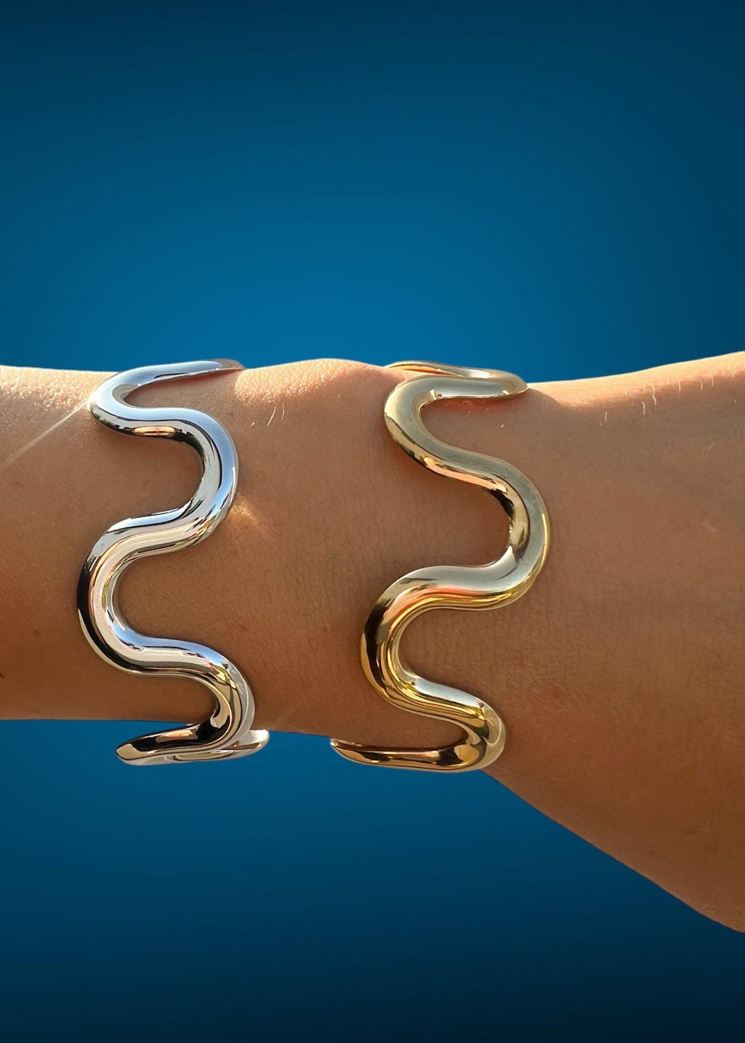 Wavy Gold Cuff Bracelet, Gold Wave Bracelet, Liquid Bracelet, 18k Gold ...