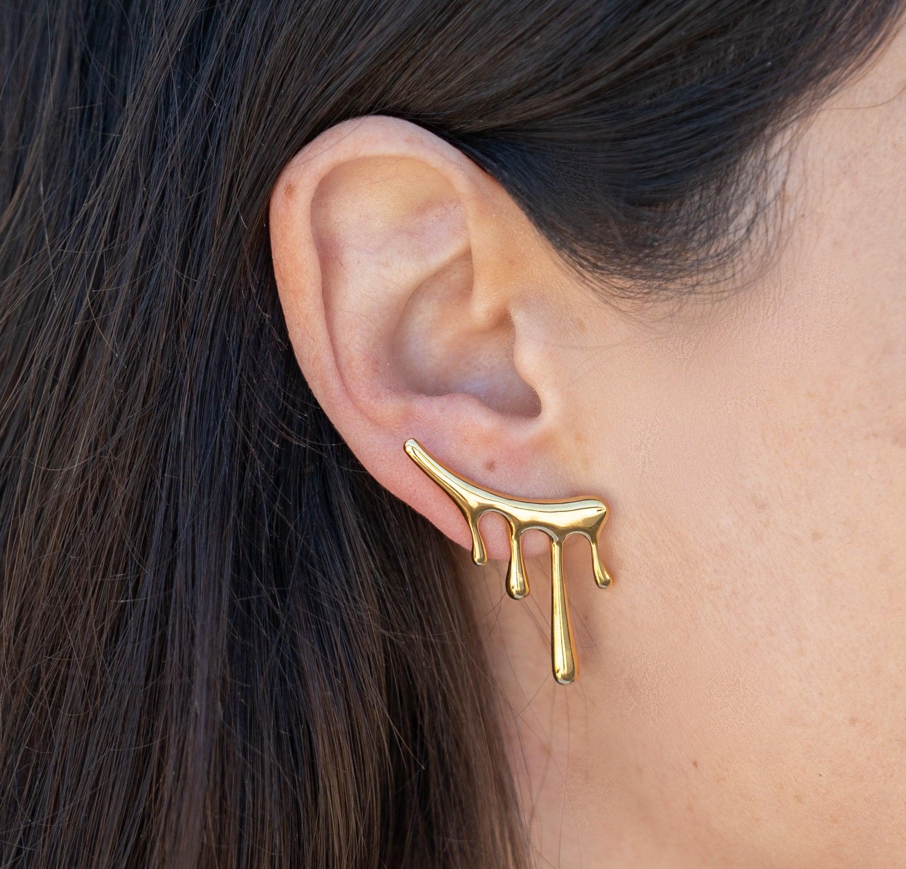 Gold Dripping Earrings, Gold Melting Earrings, Artsy Earrings, 18K Gold ...