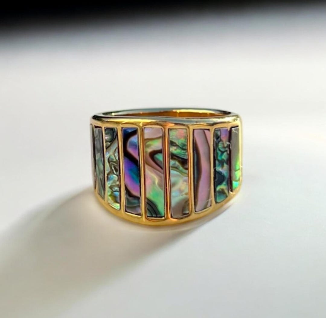 Abalone Shell Statement Ring, Abalone Chunky Ring, 18k Gold Plated Abalone Ring - Etsy