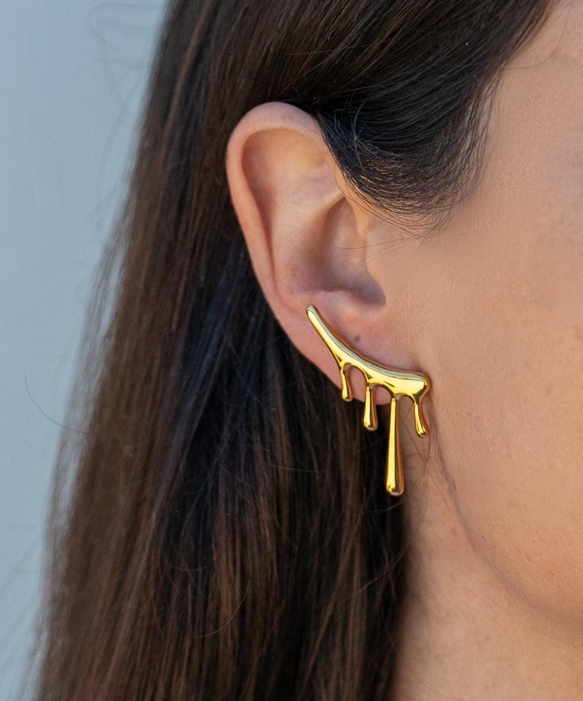 Gold Dripping Earrings, Gold Melting Earrings, Artsy Earrings, 18K Gold ...