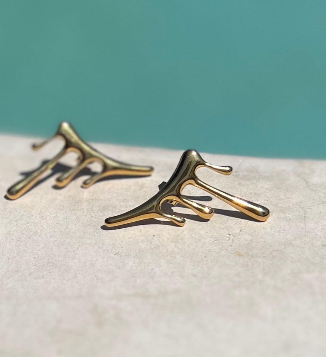 Gold Dripping Earrings, Gold Melting Earrings, Artsy Earrings, 18K Gold ...