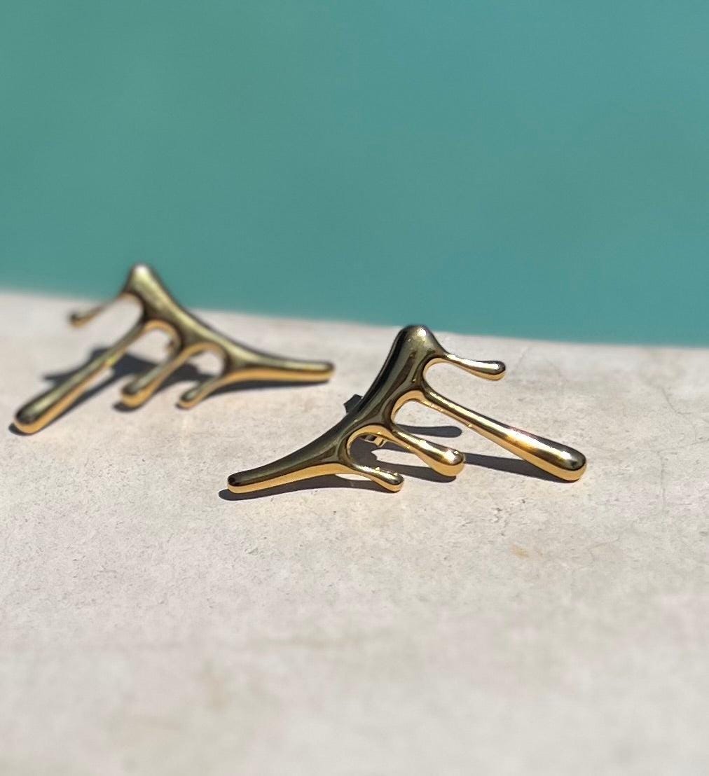 Gold Dripping Earrings, Gold Melting Earrings, Artsy Earrings, 18K Gold ...