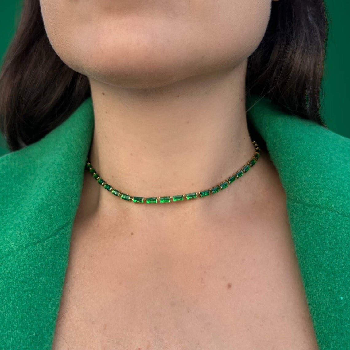 Emerald Green Tennis Choker, Colorful Tennis Choker, 18k Gold Plated ...