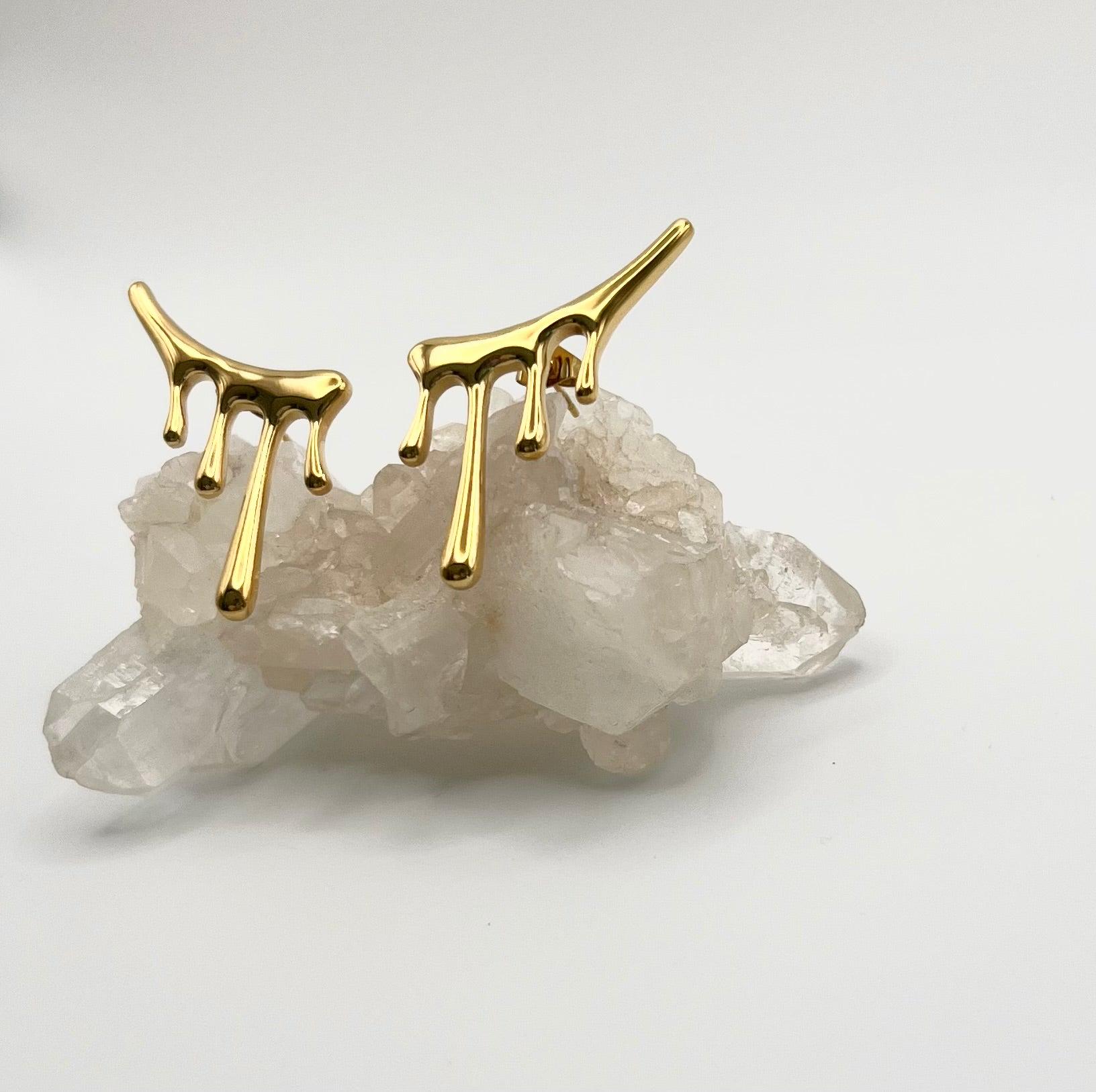 Gold Dripping Earrings, Gold Melting Earrings, Artsy Earrings, 18K Gold ...