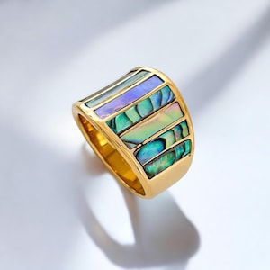 Abalone Shell Statement Ring, Abalone Chunky Ring, 18k Gold Plated Abalone Ring - Etsy