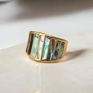 Abalone Shell Statement Ring, Abalone Chunky Ring, 18k Gold Plated Abalone Ring - Etsy