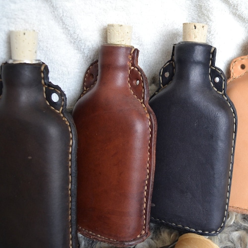 200 Ml 04 Pint Glass Leather Bottle Medieval Leather | Etsy