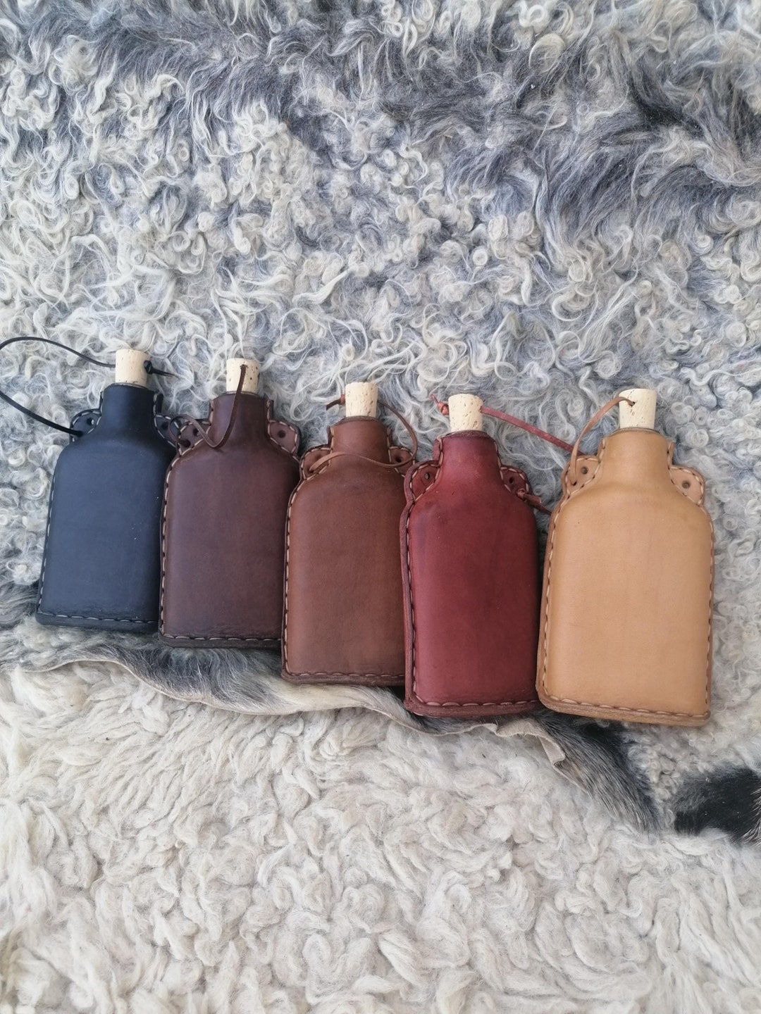 200 Ml (0.4 Pint) Glass Leather Bottle, Medieval Flask, Water Bottle ...