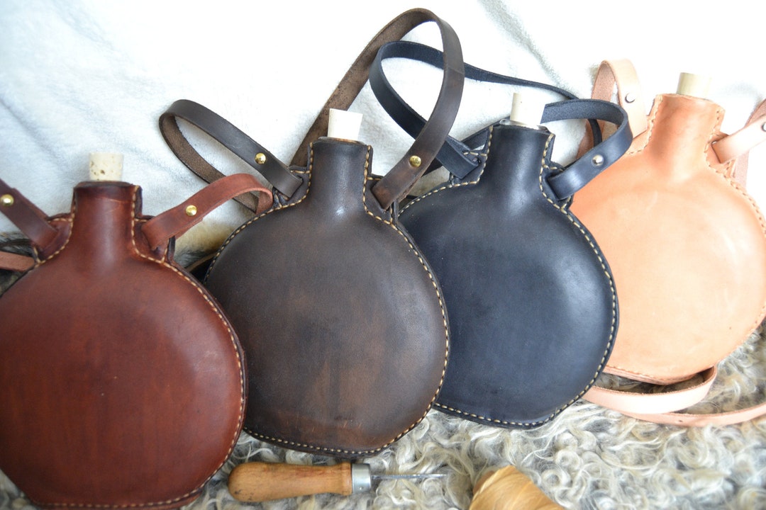 500 Ml 1 Pint Glass Leather Bottle Medieval Leather Flask - Etsy