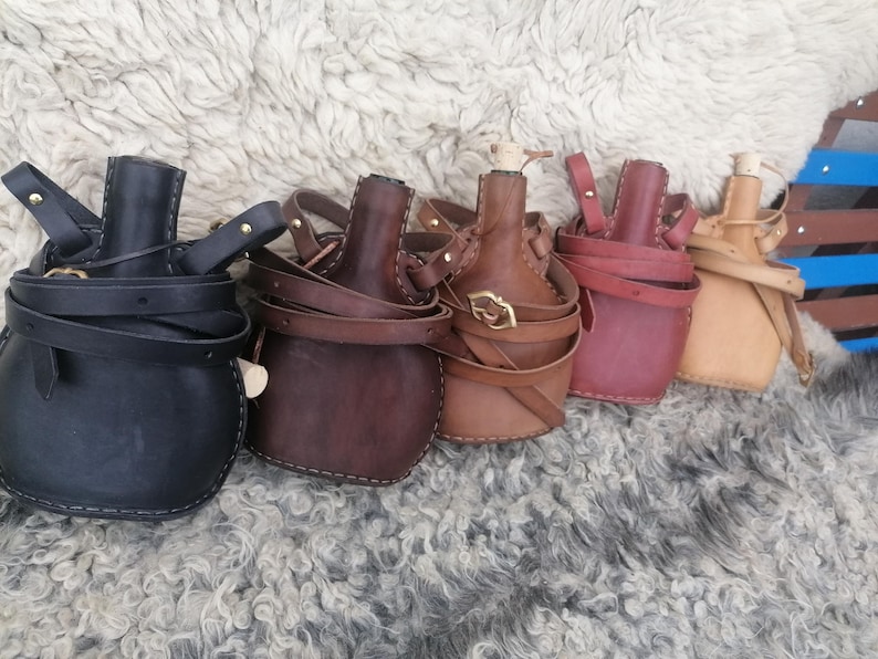750ml (1.58 Pint) Glass Leather Bottle, Medieval Flask, Water Bottle ...