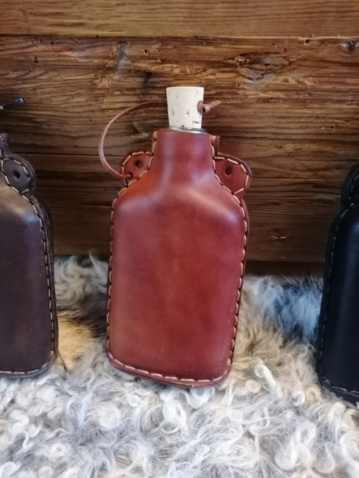 200 Ml (0.4 Pint) Glass Leather Bottle, Medieval Flask, Water Bottle ...